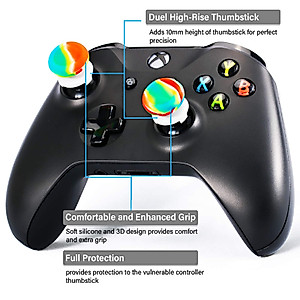 Playrealm FPS Thumbstick Extender Rubber Silicone Grip Cover 2 Sets for Xbox Series X/S & Xbox One Controller(Rainbow)