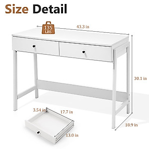 JOINHOM Home Office Desk with Drawers, Small Spaces Writing Desk with Storage for badroom, Work Desk for Home Office, Home Table, White