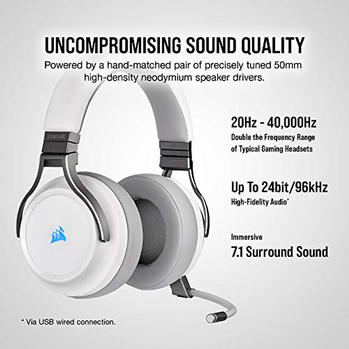 Corsair Virtuoso RGB Wireless Gaming Headset - High-Fidelity 7.1 Surround Sound w/Broadcast Quality Microphone - Memory Foam Earcups - 20 Hour Battery Life - Works with PC, PS5, PS4 – White, Premium