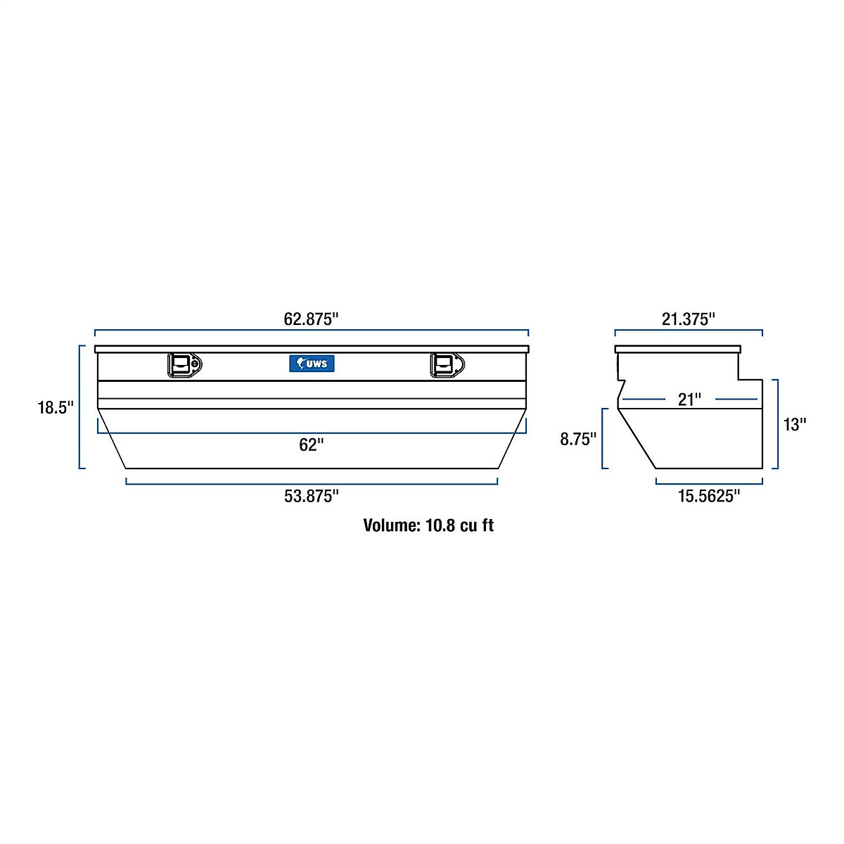 UWS TBC-62-WN-BLK Wedge Chest Aluminum Box with Black Notched Beveled Insulated Lid