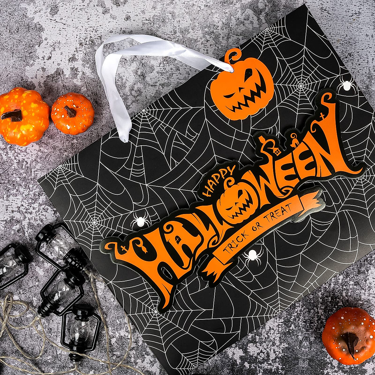 Loveinside Halloween Medium Gift Bags with Tissue Paper and Tag for Holiday, Party - 13" x 5" x 10", 1 Pcs - Black