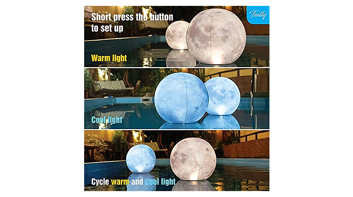 TIALLY Full Moon Solar Pool Lights - 4 Pack Floating Decor