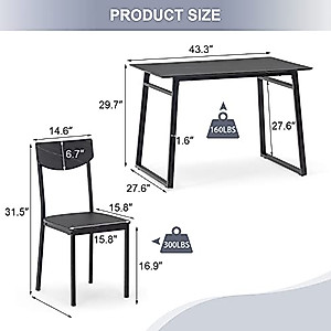 JOMEED 5 Piece Dining Table Set for 4 Kitchen Table and Chairs for 4 Metal and Wood Rectangular Space Saving Dining Table with Chairs Perfect for Dining Room, Kitchen and Small Spaces (Black)