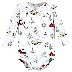 Hudson Baby Unisex Baby Cotton Long-Sleeve Bodysuits Boy Holiday Village, 0-3 Months