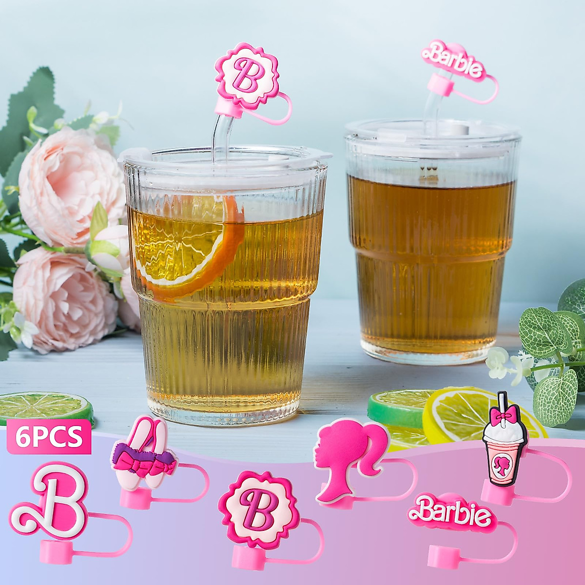 Straw Cover Cap for Stanley Cup, 6Pcs Cute Hot Pink Straw Topper Compatible with 30&40 Oz Tumbler with Handle, Reusable Silicone Straw Tip Covers as Stanley Cup Accessories(10mm)