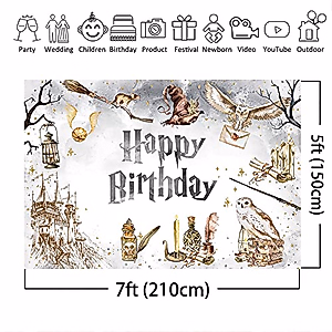 Mocsicka Wizard Birthday Backdrop Magical Castle Witch Wizard School Happy Birthday Photography Background Vinyl Kids Sorcerer Theme Birthday Party Cake Table Decoration Photo Booth (Gray, 7x5ft)