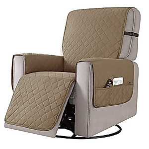 CHUN YI Recliner Chair Cover Reversible Small Recliner Slipcover for Dogs Seat Width to 25 Inch Washable Recliner Chair Protector with Elastic Adjustable Strap for Kids and Pets (Small, Khaki)