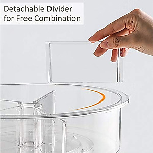 FIRJOY Lazy Susan Cabinet Organizer with Removable Dividers, 12 inch Spinning Turntable Organizer for Snack, Spice, Kitchen, Pantry, Fridge - Clear