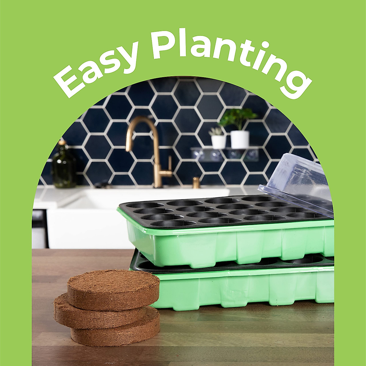 Window Garden 20 Cavity Seed Propagation Kits (2) – Complete with Fiber Soil and Ventilated Greenhouse Trays. Germinate Seeds in a Window or Under Lights for The Garden. Reusable Seedling Starter.