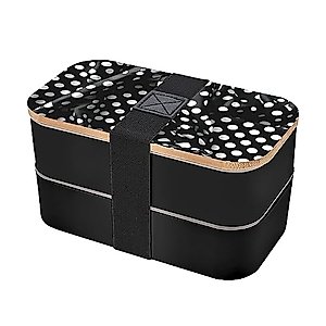Black And White Corrugated Dots Adult Lunch Box, Bento Box, With Cutlery Set Of 3, 2 Compartments, Rectangular, Lunch Box For Adults