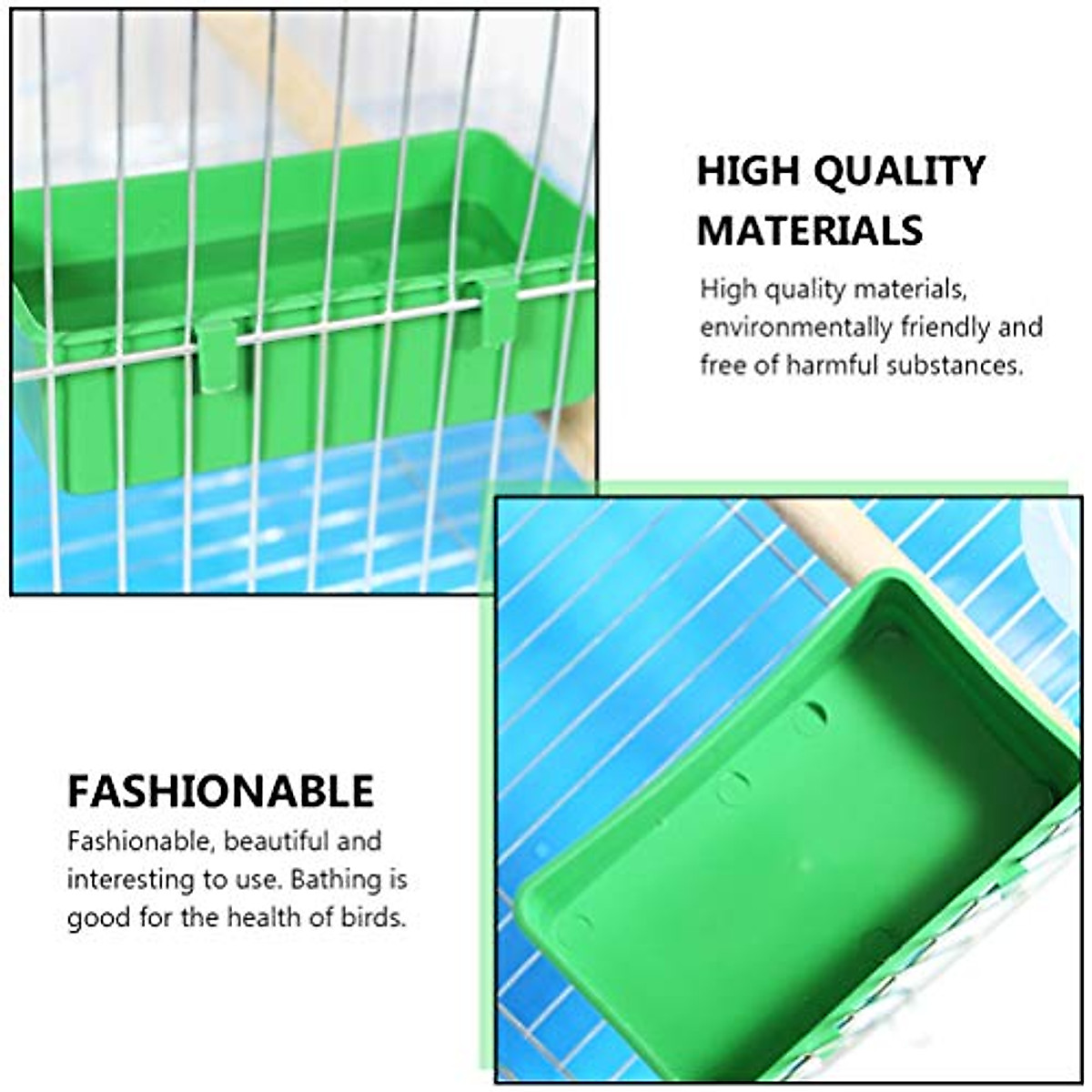 balacoo 2pcs Parrot Bathtub Hanging Brid Bath Box Pet Bird Grooming Shower Box Washing Basin Cage Decor for Budgie Parakeet Cockatiel Conure Lovebird Green