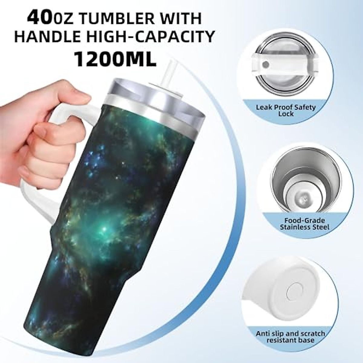 HULIBIN Galaxy Background Print Double Deck Stainless Steel Travel Coffee Cup With Lid 40 Oz Ice Bully Cup