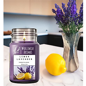24 oz Hand Poured Lemon Lavender Scented Candle with 150 Hour Burn Time - Relaxing and Refreshing Essential Oil Aroma for Home Decor by Worldwide Aromas (Lemon Lavender)