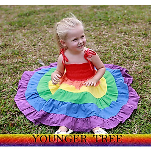 YOUNGER TREE Toddler Baby Girls Rainbow Dress Princess Sleeveless Halter Beach Tutu Sundress (4-5T, Colours)