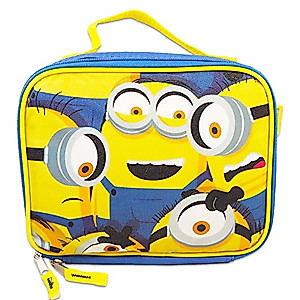 Despicable Me Backpack and Lunch Box for Kids - 6 Pc Bundle with 16" Minions Backpack, Lunch Bag, Minions Stickers, Monster Stickers, Backpack Clip, and More (Despicable Me School Supplies)