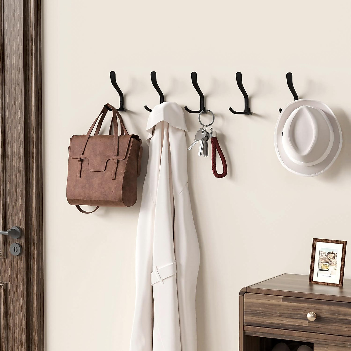 GWAAZXGZ Heavy Duty Wall Mount Hooks - Black Wall Hooks for Hanging Coats, Hold Up to 50 LBS, Coat Hooks for Bathroom, Bedroom, and Entryway, 5 Pack