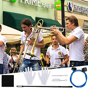 7 Pieces Trombone Care Cleaning Kit Maintenance Kit Flexible Brush Slide Grease Mouthpiece Brush Valve Cleaning Cloth Casing Brush Cleaning Rod White Gloves for Instruments