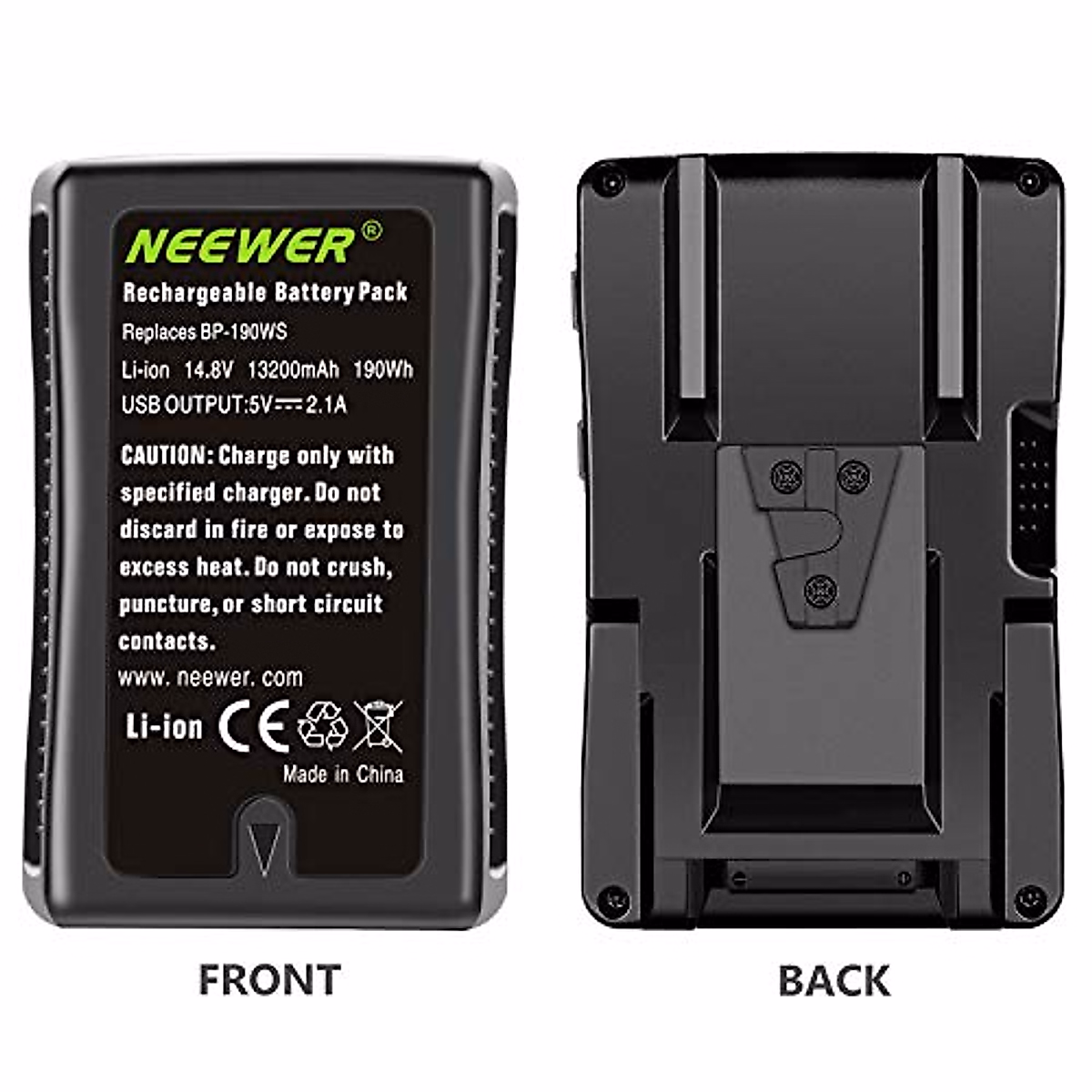 Neewer V Mount/V Lock Battery - 190Wh 14.8V 13200mAh Rechargeable Li-ion Battery for Broadcast Video Camcorder, Compatible with Sony HDCAM, XDCAM, Digital Cinema Cameras and Other Camcorders