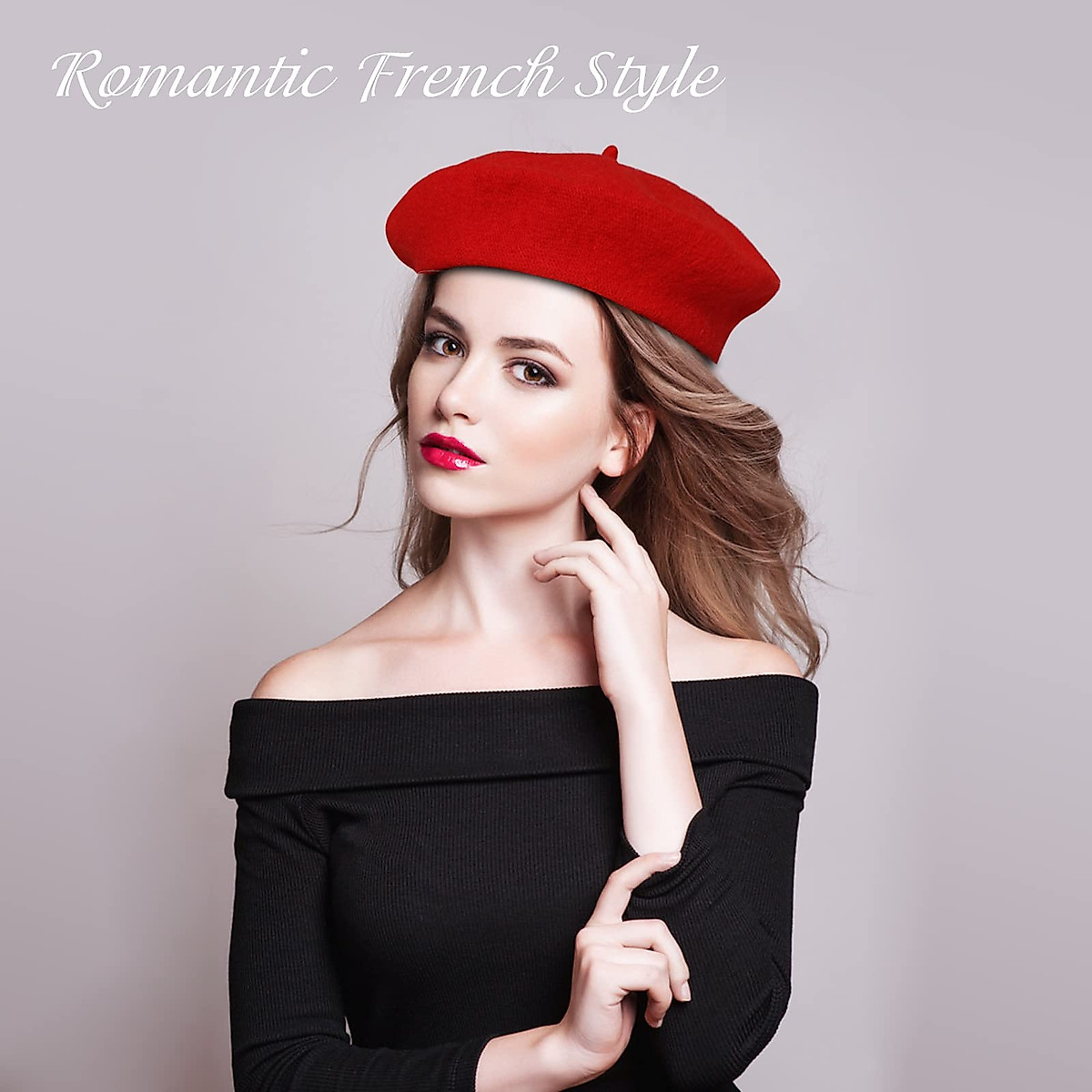 4 Sets Wool Beret Hat French Style Beanie Hats with Silky Neck Scarf Fashion Beret Caps for Women Girls Lady
