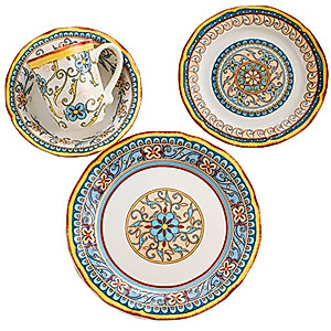 Euro Ceramica Duomo 16 Piece Stoneware Dinnerware Set, Service for 4 – Thanksgiving-Fall-Summer Dishes - Floral Design, Multicolor