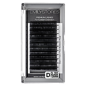 EMILYSTORES Eyelash Extensions 0.20mm Thickness D Curl Length 12mm Individual Eye Lashes Single Size For Lash Extension (0.20,D,12mm)