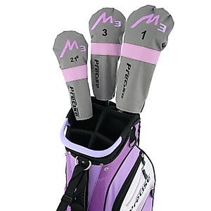 Precise M3 Ladies Womens Complete Golf Clubs Set Includes Driver, Fairway, Hybrid, 7-PW Irons, Putter, Stand Bag, 3 H/C's Purple - Regular, Petite or Tall Size! (Petite Size -1", Right Handed)