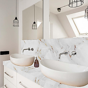 Anmon Marble Contact Paper for Countertop 17.7" x 118", Peel and Stick Wallpaper Thick for Cabinets, Self Adhesive Waterproof Wallpaper, Removable Matte White Gold Marble Wall Paper Roll Kitchen Wall