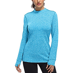 Fulbelle Womens Thermal Fleece Outdoor Cold Weather Gear, Thumb Holes Workout Running Shirts, Long Sleeve Yoga Athletic Gym Tops Loungewear Activewear Sports Apparel Winter Clothes Blue XX-Large