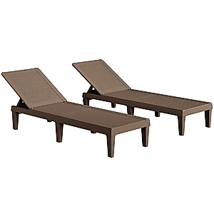Greesum Outdoor Chaise Lounge Chairs Set of 2 with 5-Position Adjustable Backrest, Waterproof PE Sun Loungers for Garden Pool Beach Patio Deck Sunbathing, Dark Brown