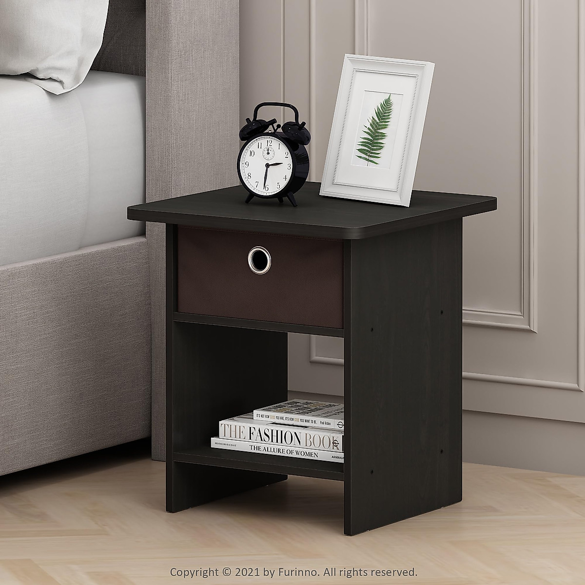 Furinno Dario End Table / Side Table / Night Stand / Bedside Table with Bin Drawer, 2-Pack, Espresso/Brown