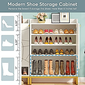 LITTLE TREE White and Gold 5-Tier Shoe Cabinet with Storage, 2-Door Shoes Organizer Cabinets for Entryway