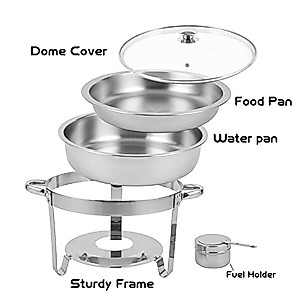 Restlrious Chafing Dish Buffet Set 3 Pack Stainless Steel Round Chafers and Buffet Warmers Set with Glass Viewing Lid, 5QT Foldable Complete Set for Buffet Catering w/Water Pan, Food Pan, Fuel Holder