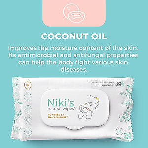 Niki's Natural Baby Wipes | Sensitive Organic Baby Wipes | Made with Manuka Honey and Coconut Oil, No Added Scents | EWG Verified | 744 Wipes (12 Pack x 62 Count Wipes) Baby Wipes Bulk