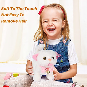 WorWoder Plush Electronic Interactive Cats That Move and Meow Walking Lifelike Interactive Toy Robot Kitten Pet Cute Stuffed Kitten for Girls Kids (White)