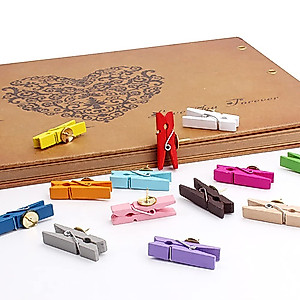 Push Pin Clips for Cork Board, 50 Pcs Colorful Push Pins with Wooden Clips Decorative Assorted Colors Thumbtack Pushpins Tacks for Bulletin Board Decorations, Artworks, Notes, Photos, Office and Home