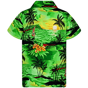 KING KAMEHA Funky Hawaiian Shirt Kids Boys, Shortsleeve, Print Surf, Green, 6