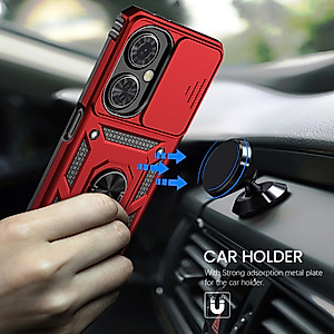 Liufcx for Oneplus Nord N30 5G Case + Screen Protector with Kickstand & Slide Lens Protector Cover, Heavy Duty Armor Shockproof Rugged Military Grade Protective Case for Oneplus Nord N30 5G (Red)