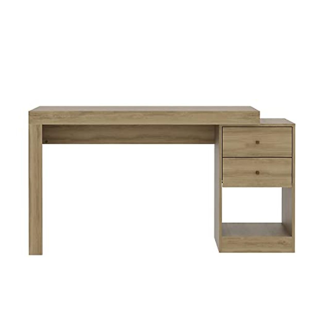 Techni Mobili Expandable Desk with Storage Drawers & Open Shelf - Expands from 47 Inch to 57 Inch - Pine Computer Desk with Printer Space - Modern Home Office Table with Drawers Blanco Collection