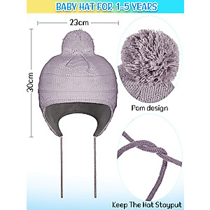 3 Pieces Toddler Baby Kid Winter Beanie Hat Warm Thick Fleece Lined Cap Knit Hat with Earflap and Chin Straps for Girls Boys (1-5 Years)