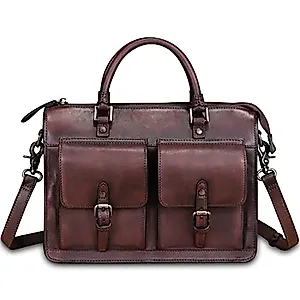 Genuine Leather Satchel Purse for Women Vintage Handmade Top Handle Handbag Retro Messenger Crossbody Bag (Coffee)