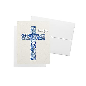 Twigs Paper - Christian Cross Thank You Card Set - 12 Blank Religious Cards (5.5 x 4.25 Inch) with 12 Envelopes - Eco Friendly Stationery - Made In The USA From Sustainable Materials