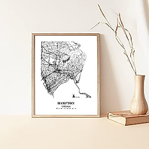 Eleville 24X36 Unframed Hampton Virginia City View Abstract Road Modern Map Art Print Poster Wall Office Home Decor Minimalist Line Art Hometown Housewarming wgn630