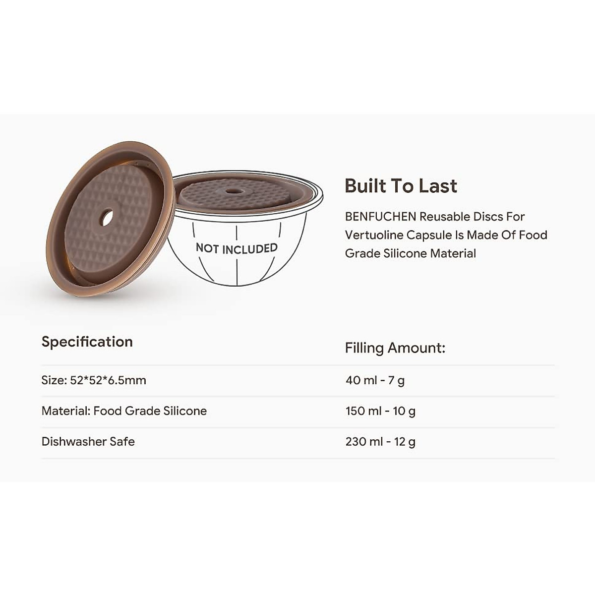 Reusable Coffee Capsule Lid For Original Vertuoline Coffee Pod Food Grade Silicone Cap For Refillable Nespresso Vertuo Capsule, BENFUCHEN Silicone Capsule Cover For VertuoPods, 1 Silicone Lid