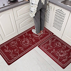 ROTTOGOON Kitchen Floor Mat Set of 2, Cushioned Anti Fatigue Kitchen Mat 17"x59"+17"x29", Non-Slip Waterproof Kitchen Rug, Premium PVC Comfort Kitchen Mats and Rugs for Kitchen, Office, Home, Laundry