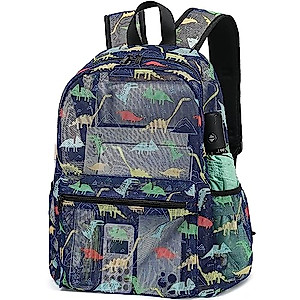 CAMTOP Mesh Backpack Kids Boys Girls Bookbag See Through Preschool Kindergarten Backpacks Casual Daypack for School Beach Travel Swim(Age 3-8 Years,Dinosaur)