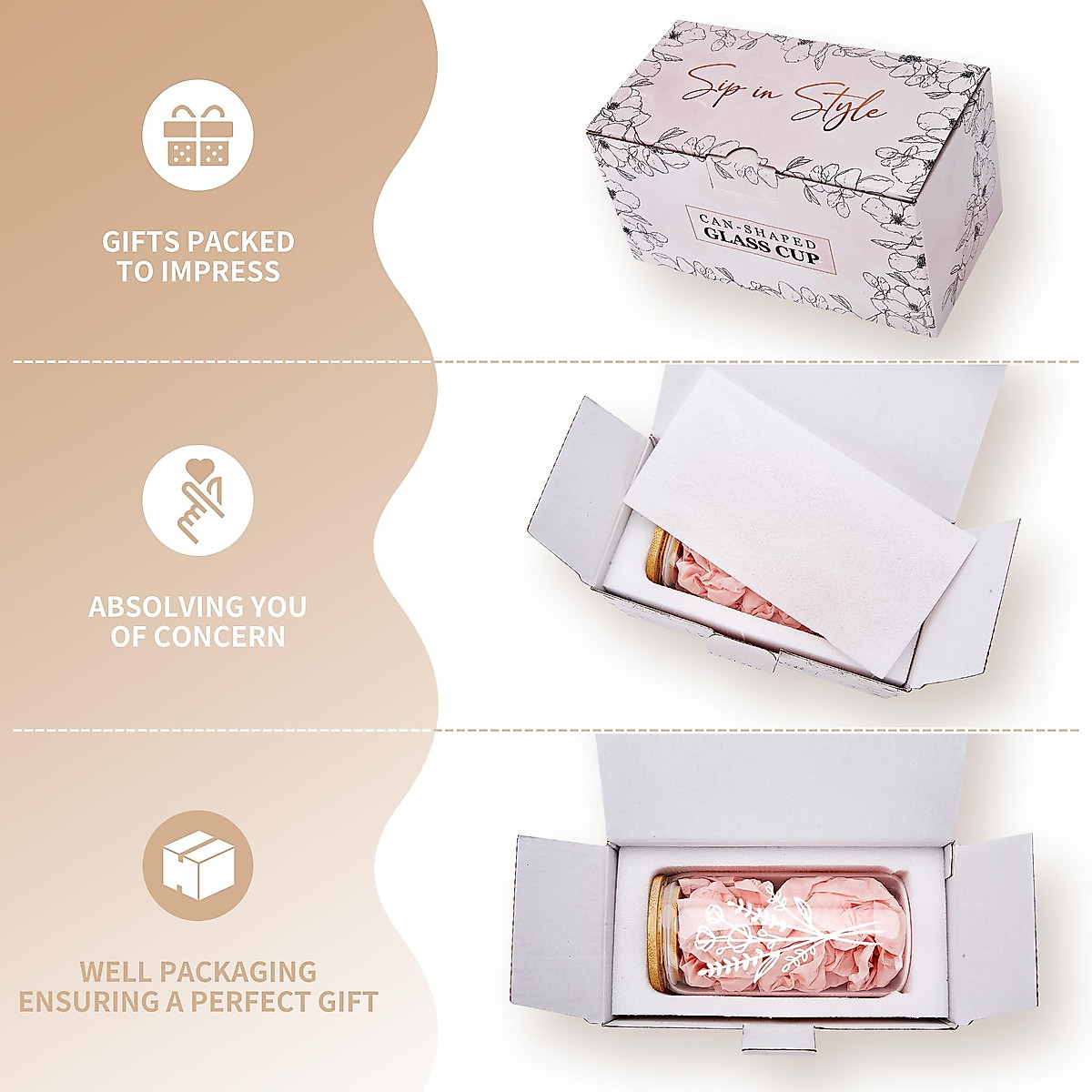 Cute Glass Cups with Lids and Straws, Aesthetic Iced Coffee Cup, Flower Mugs, Personalized Tumbler with Straw, Birthday Gifts for Women Friend Sister Her Coffee Lover Bridesmaid Stuff Christmas