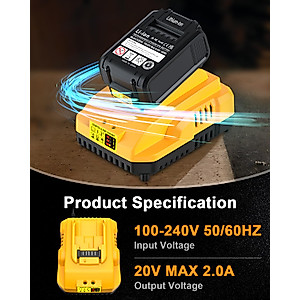 DCB112 Charger Replacement for Dewalt Battery Charger Compatible with Dewalt 12V 20V Max Lithium Battery DCB201 DCB204 DCB205 DCB206 DCB120 DCB127 DCB112 DCB115 DCB118 DCB107 DCB105 DCB102(Yellow)