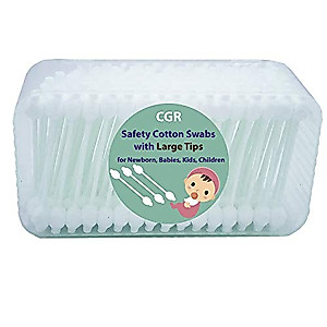 400pcs CGR Baby Safety Cotton Swabs with Large Tips for Newborn, Babies, Kids, Children, 100% Organic Cotton, White Paper Sticks, 5 Pack of 80 Swabs Total(2 Boxes and 3 Bags)