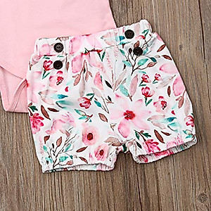 Multitrust Newborn Baby Girl Cotton Ruffled Short Sleeve Bodysuit Tops + Floral Shorts Baby Girl Clothes Set (A3 Pink, 12-18M)