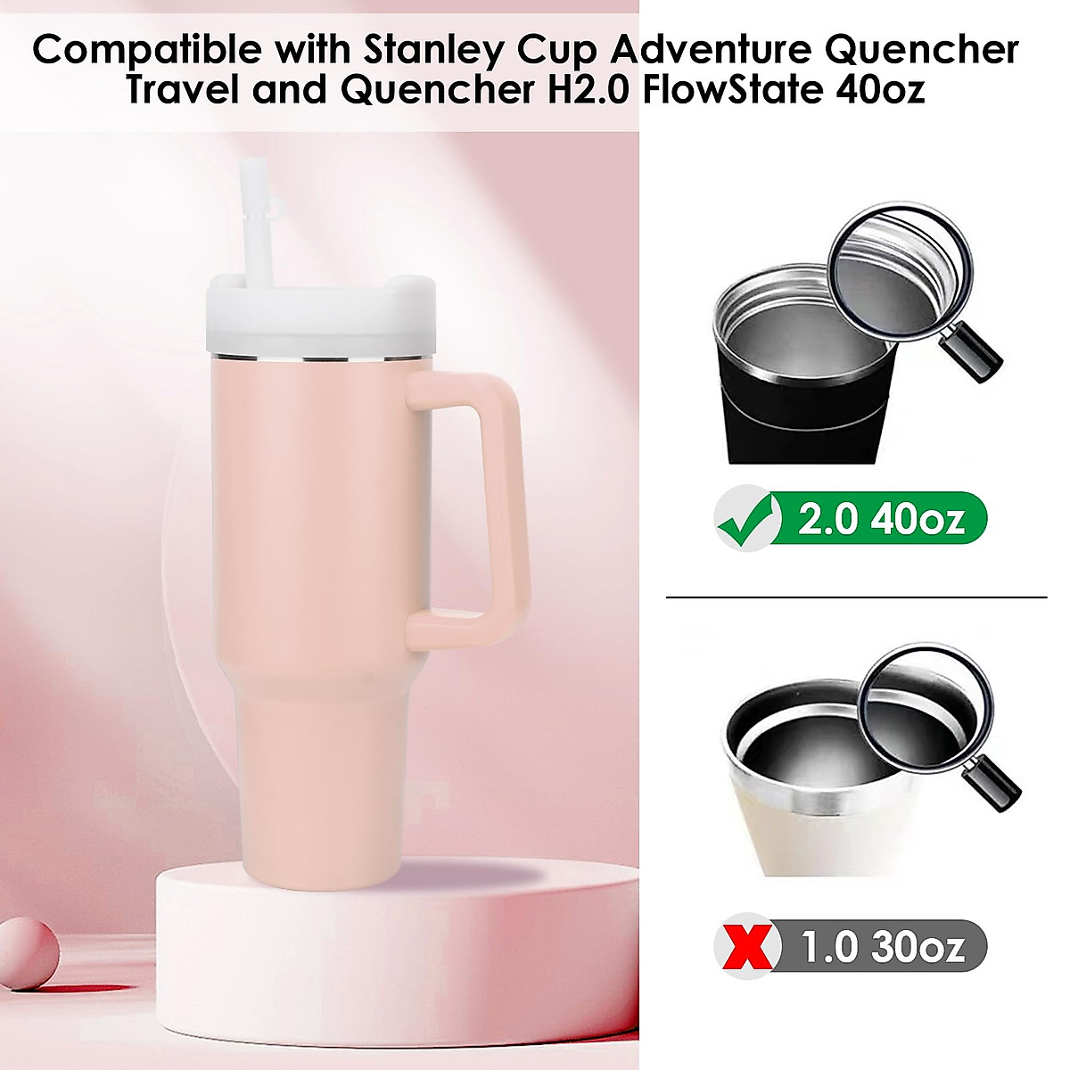 2 Pcs Replacement Lids For Stanley Cup 40 Oz Tumbler, Silicone Spill Stopper 4Pcs Set For H2.0 Stanley, Silicone Cup Lid Dust Cover With Straw Lid Cap 1 Pcs, 4 Pcs Long Reusable Stanley Straw (pink)